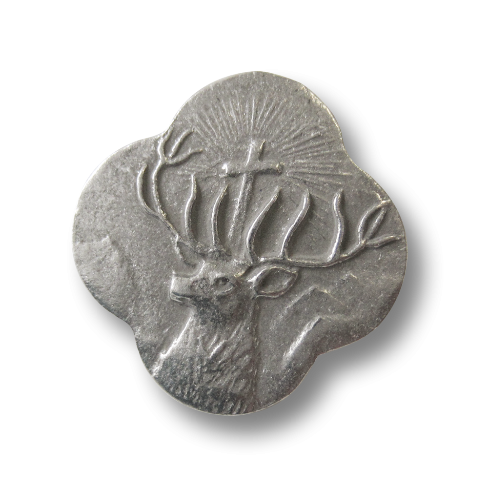 Edler silberfb. Metall Ösen Knopf mit Hubertus Hirsch | Knopfparadies